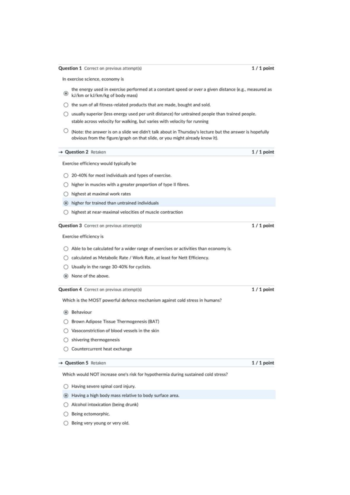 SPEX203 - Practice Questions on Exercise Science Concepts - Studocu