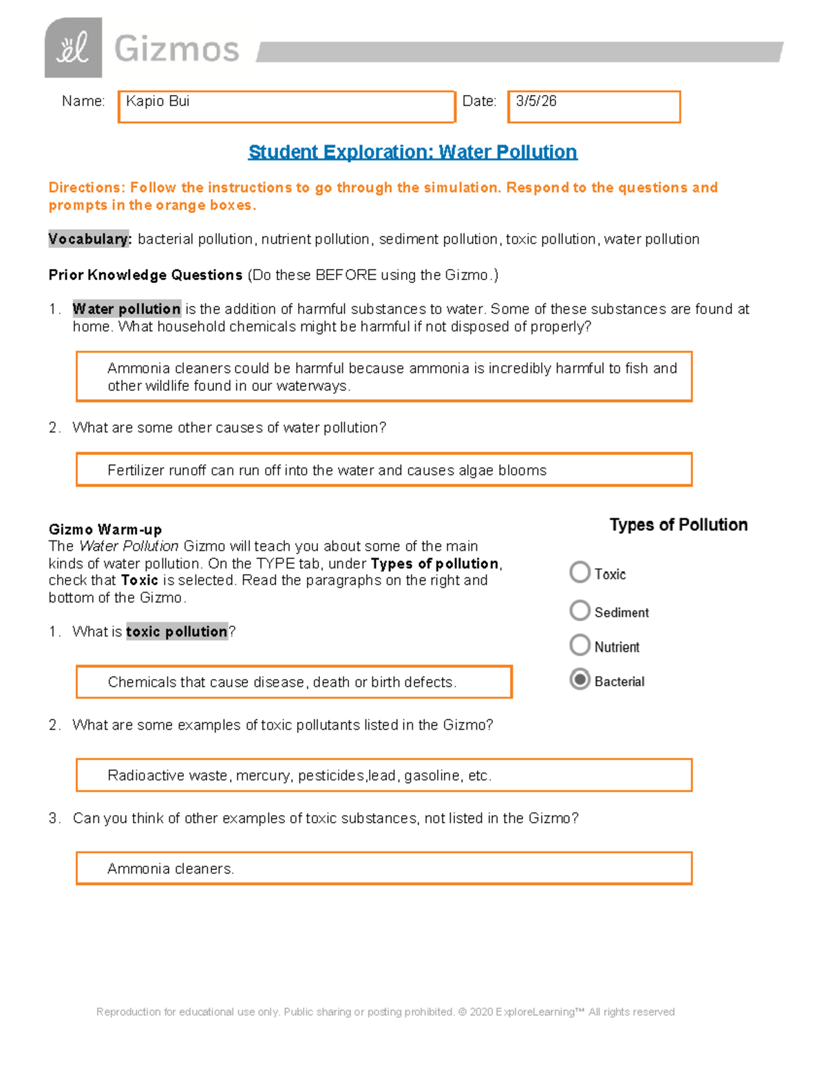 Kapio Bui - Water Pollution Gizmo Exploration Notes - Studocu