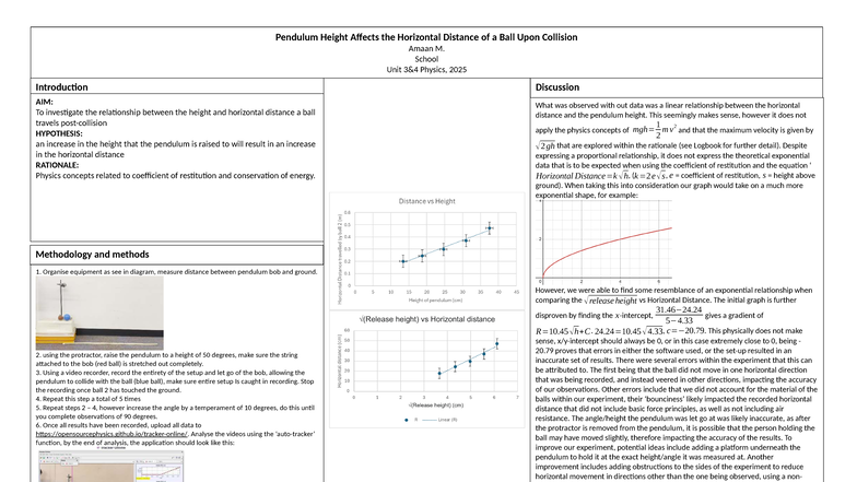 Physics Poster 2025: Pendulum Height & Ball Distance Analysis - Studocu