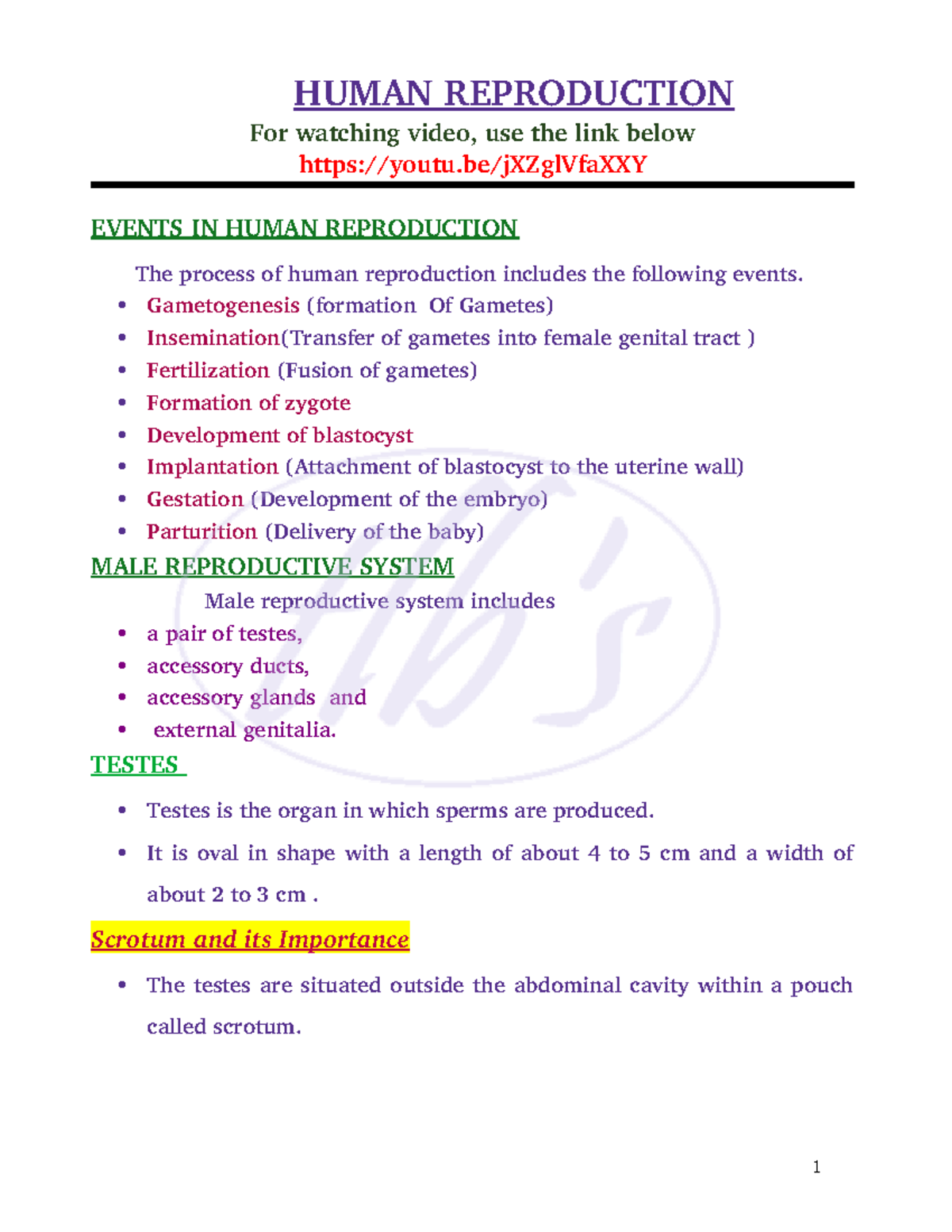 HUMAN REPRODUCTION (BIO101) Comprehensive Study Notes - Studocu