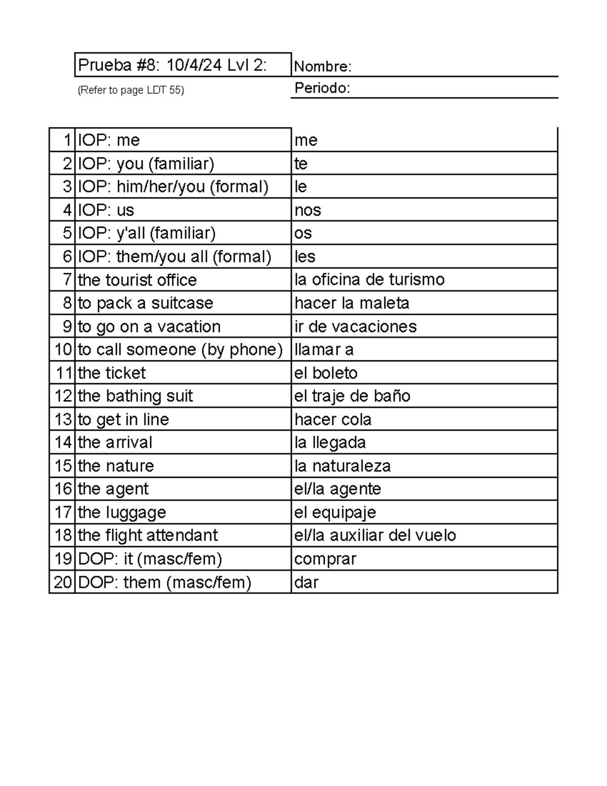 Shared Quiz Lists: IOP & DOP Vocabulary Review - Prueba #8: 10/4/24 Lvl ...
