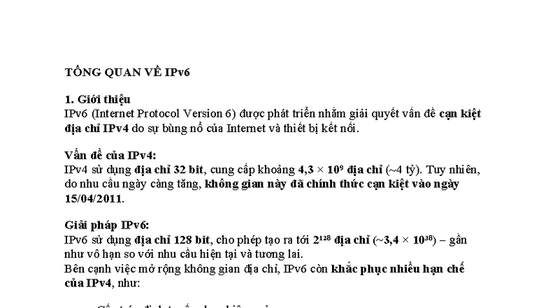 TỔNG QUAN VỀ IPv6: Giải Pháp Địa Chỉ Mới Cho Internet - Studocu