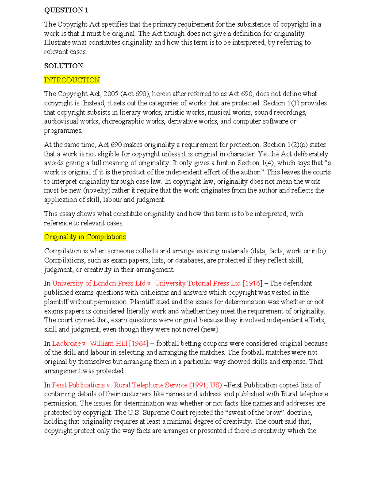 IPL 2005: Understanding Originality in Copyright Law and Its Cases ...