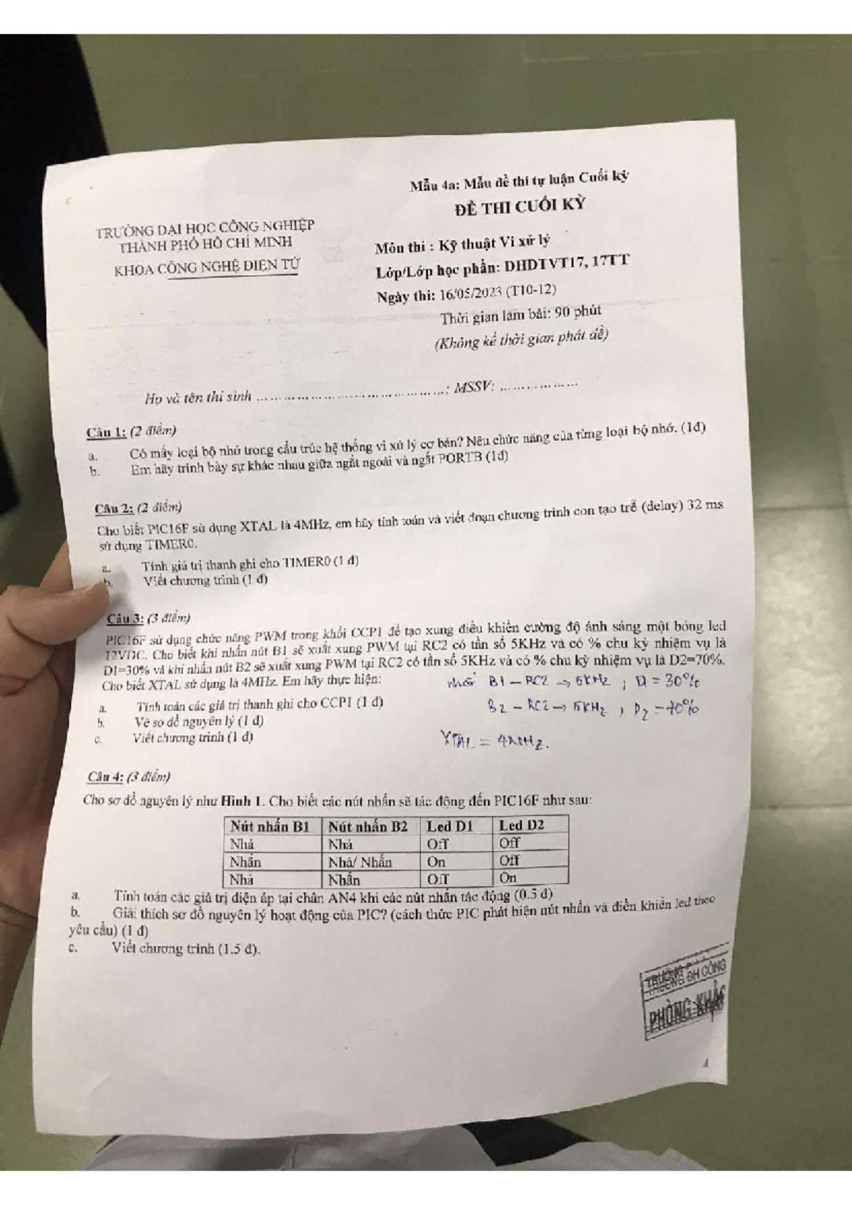 Đề thi cuối kì kỹ thuật vi xử lý IUH - 2023 - Studocu