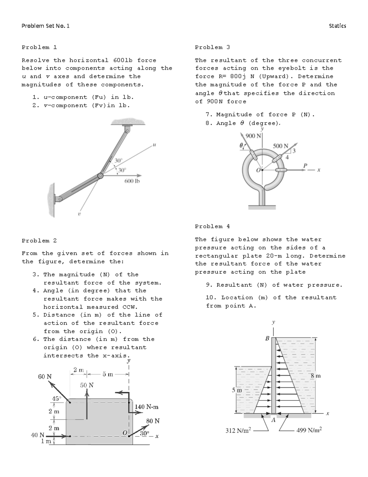 Statics of Rigid Bodies: Problem Set 1 Solutions - Studocu
