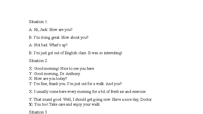 Bt Unit 1 - Dialogue Practice and Situational Conversations - Studocu