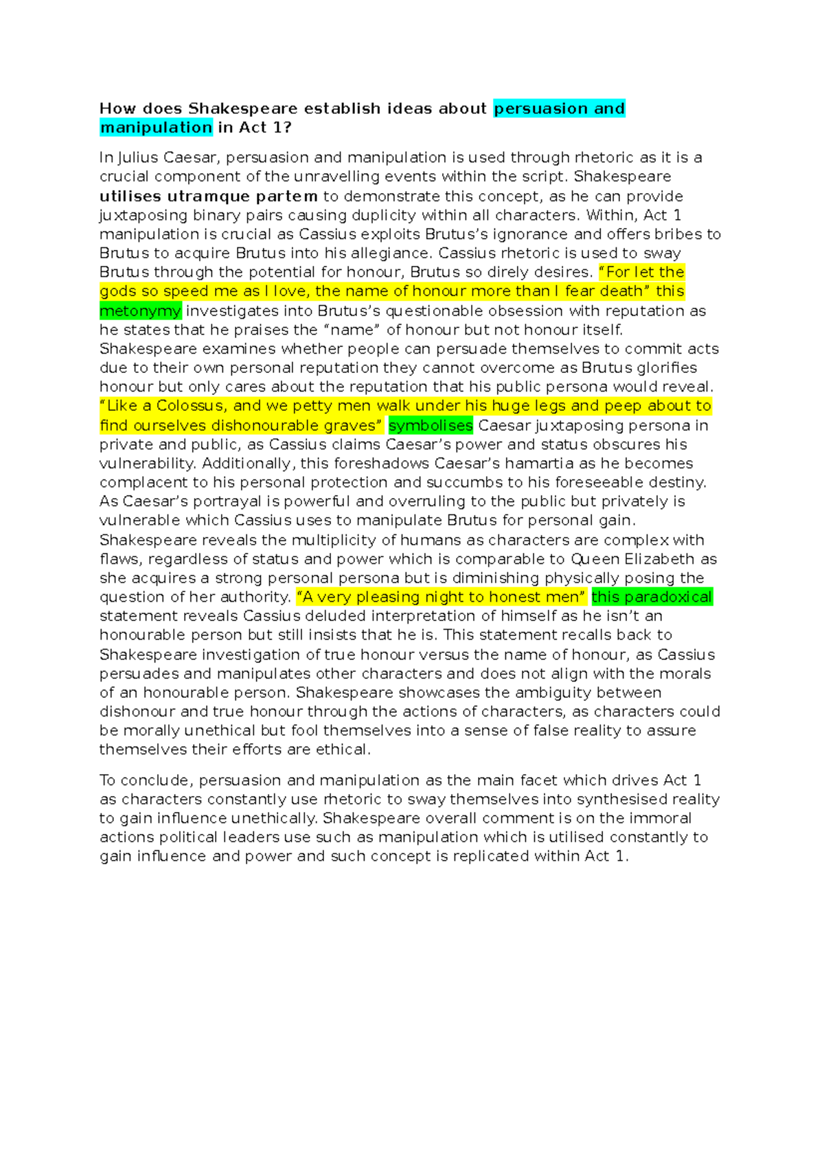 Julius Caesar (ENG 201) Act 1: Persuasion & Manipulation Analysis - Studocu