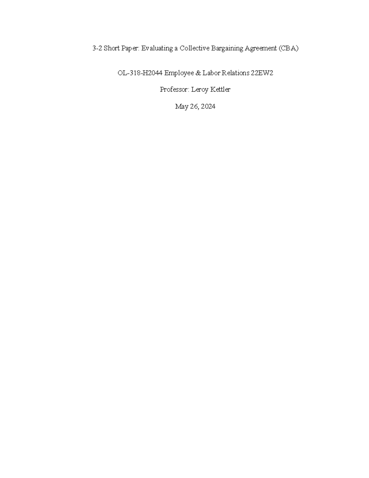 3-2 Short Paper: Analysis of a Collective Bargaining Agreement (CBA ...