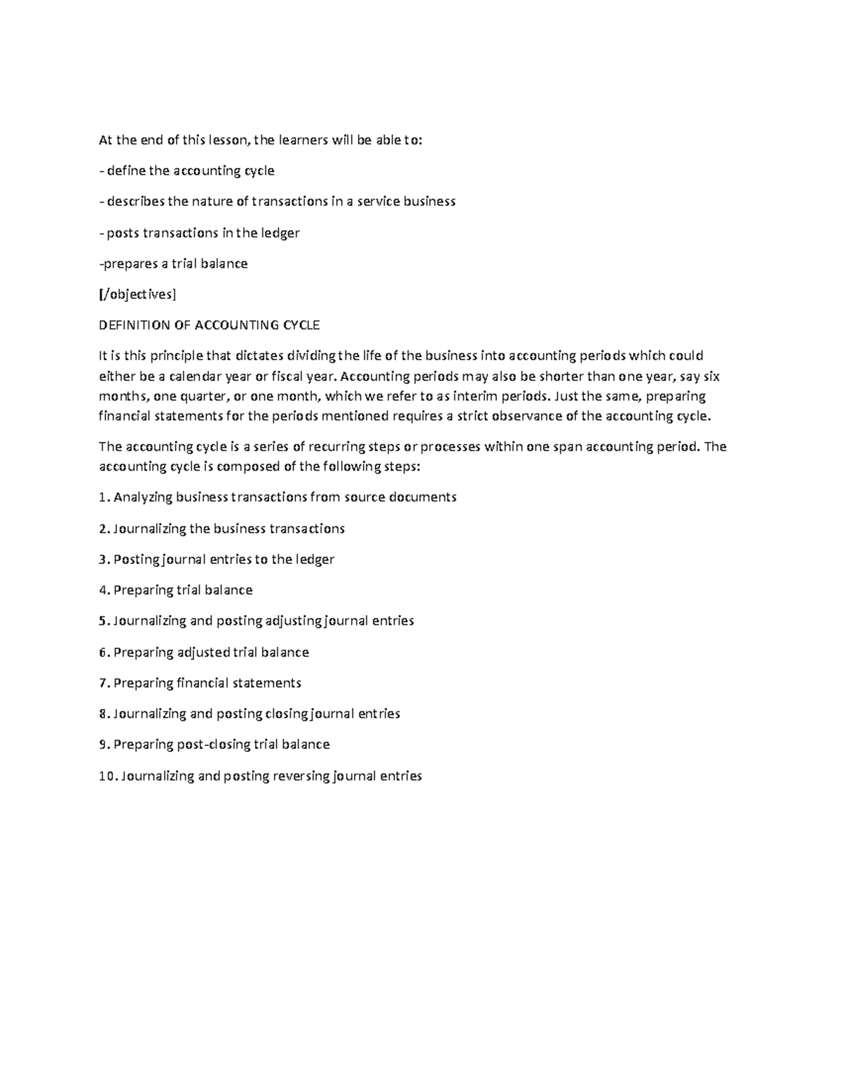 Service Business Accounting Cycle and Transaction Analysis (BUS101 ...