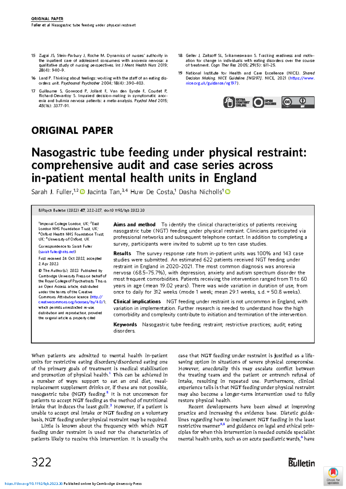 Nasogastric Tube Feeding Under Physical Restraint: Audit & Case Series ...