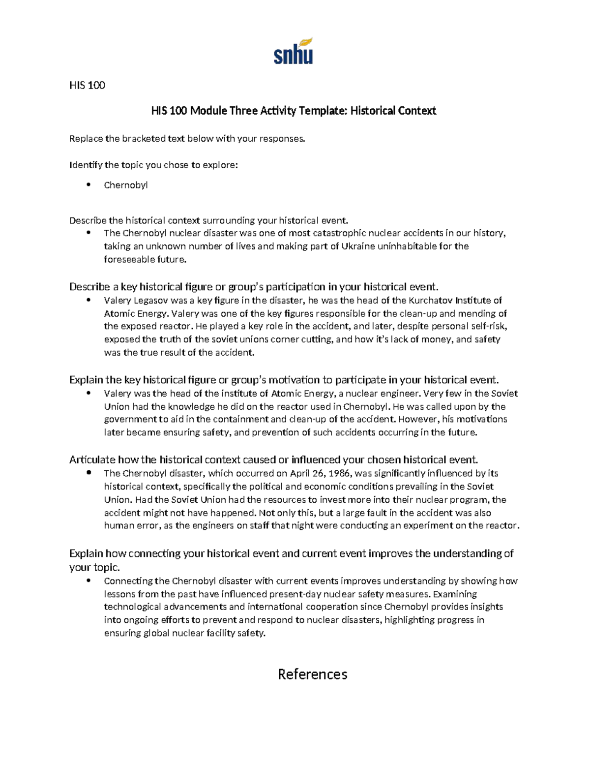 HIS 100 Module Three Activity: Analyzing the Chernobyl Disaster - Studocu