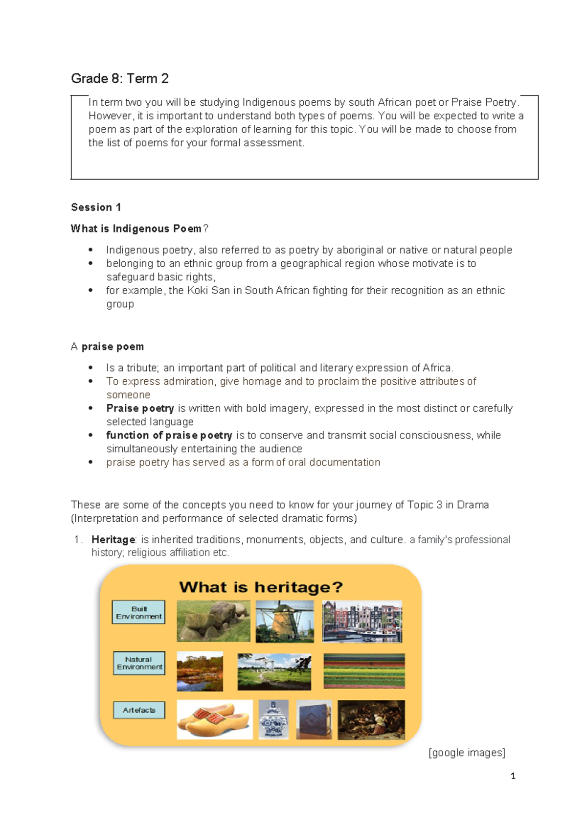 Grade 8 Term 2: Indigenous & Praise Poetry Overview - Studocu