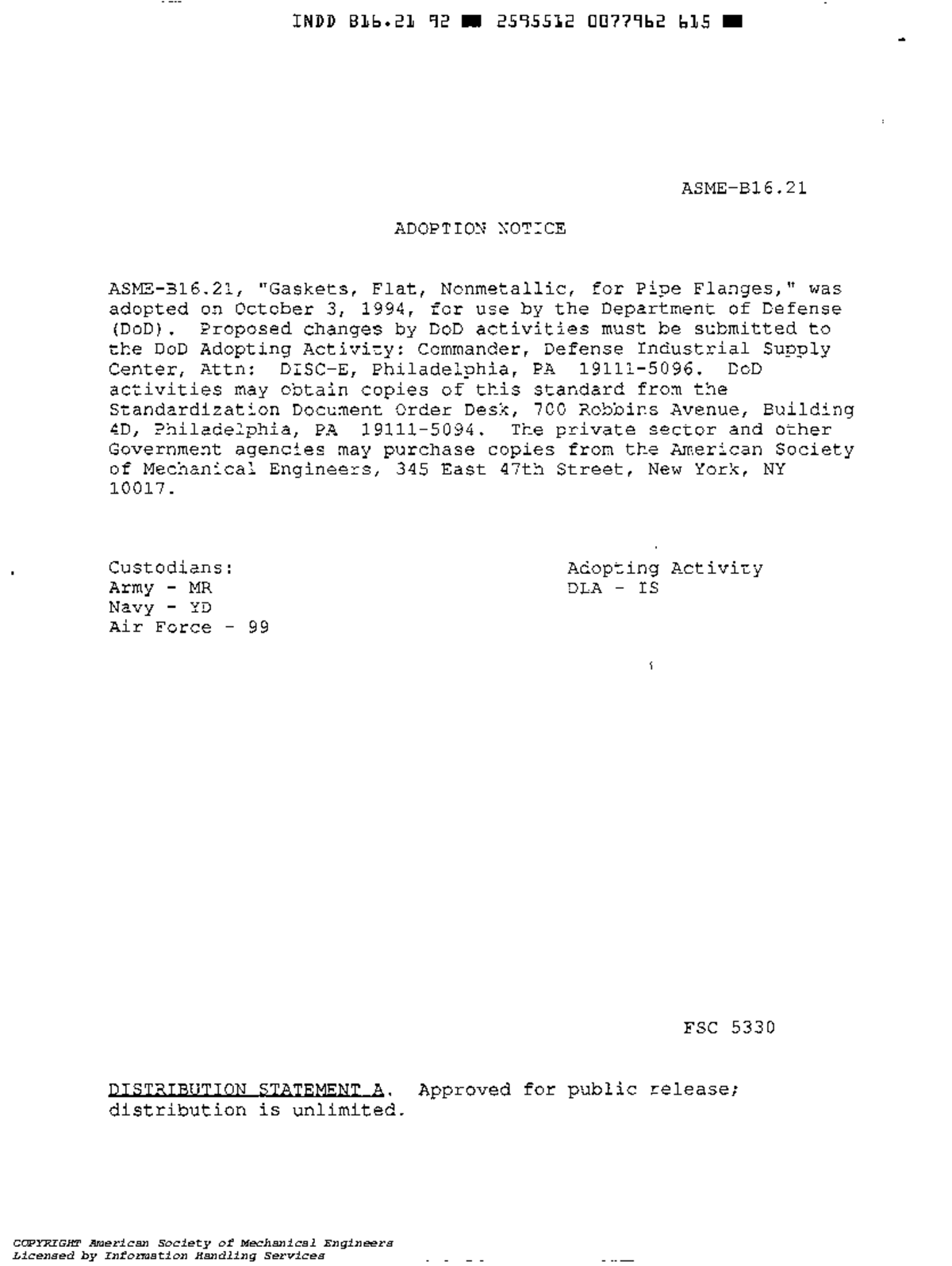 ASME B16.21 - 1992 Non Metallic Flat Gaskets for Pipe Flanges - ASME ...
