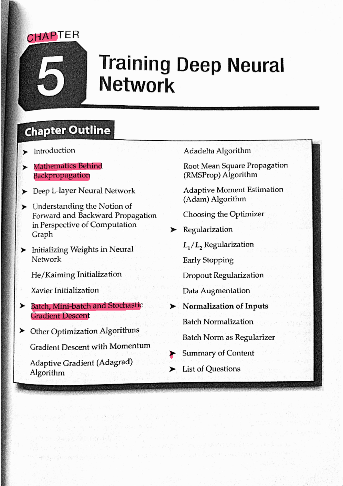 Training NN - Deep learning textbook - CHAPTER 5 Training Deep Neural Network Chapter Outline ...