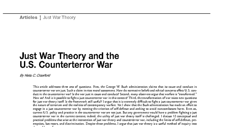 Just War Theory and the U.S. Counterterrorism Strategy Analysis - Studocu