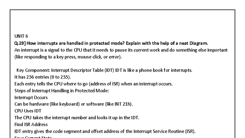 UNIT 6: Handling Interrupts in Protected Mode with IDT Explanation and ...
