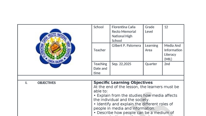 Grade 12 MIL Lesson Exemplar: Understanding People Media - Studocu