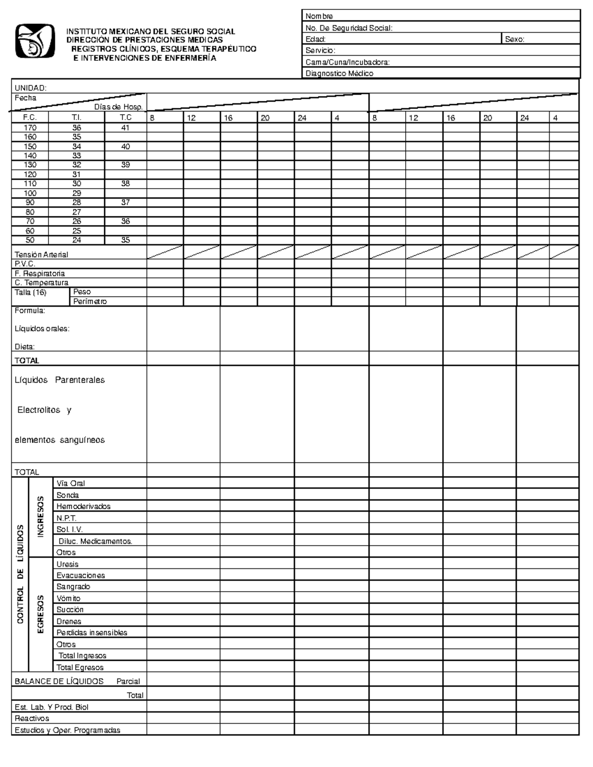 Formato de Hoja de Enfermería IMSS - Listo para Imprimir - Studocu