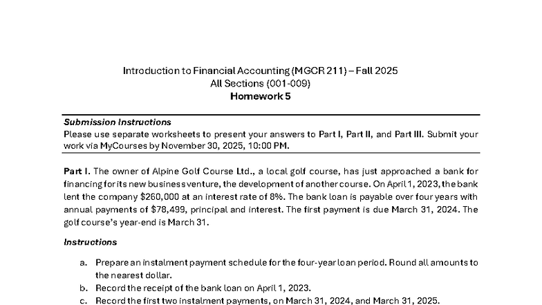 Homework 5 Submission Instructions for Financial Accounting (MGCR 211 ...
