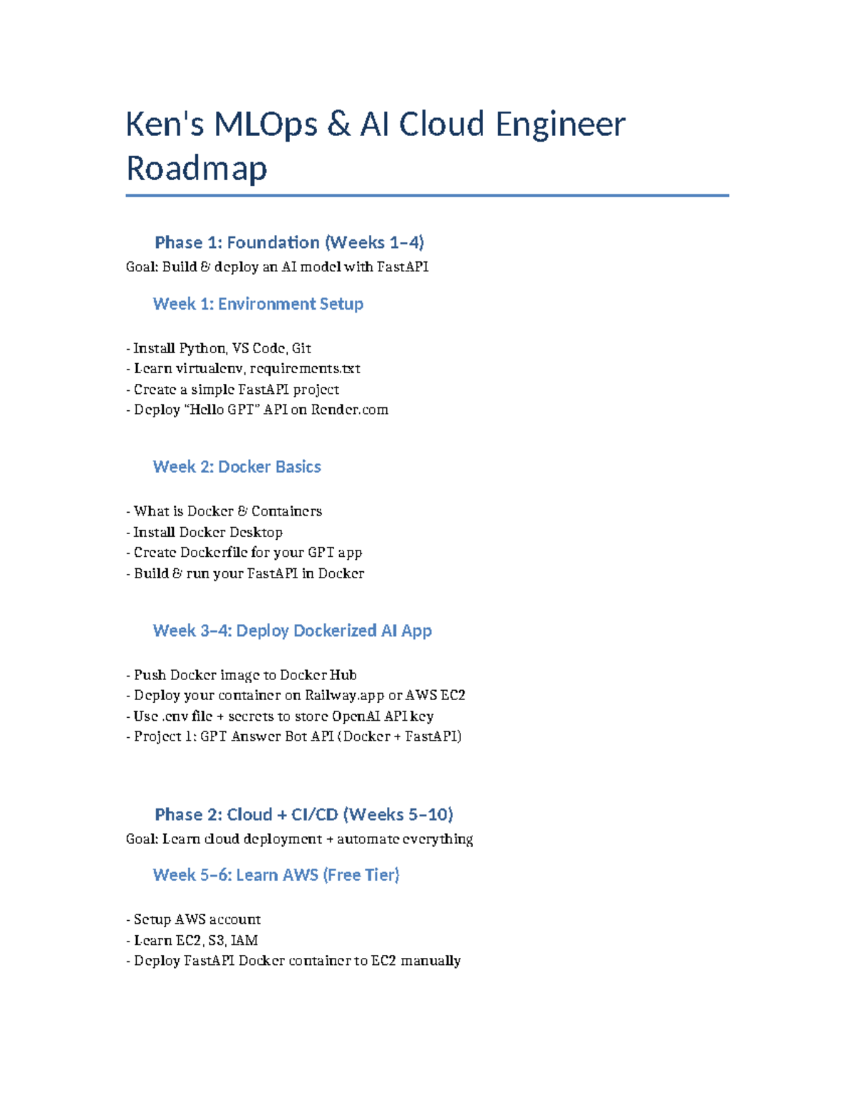 MLOps AI Cloud Engineer Roadmap: Phase 1 & 2 Overview - Studocu