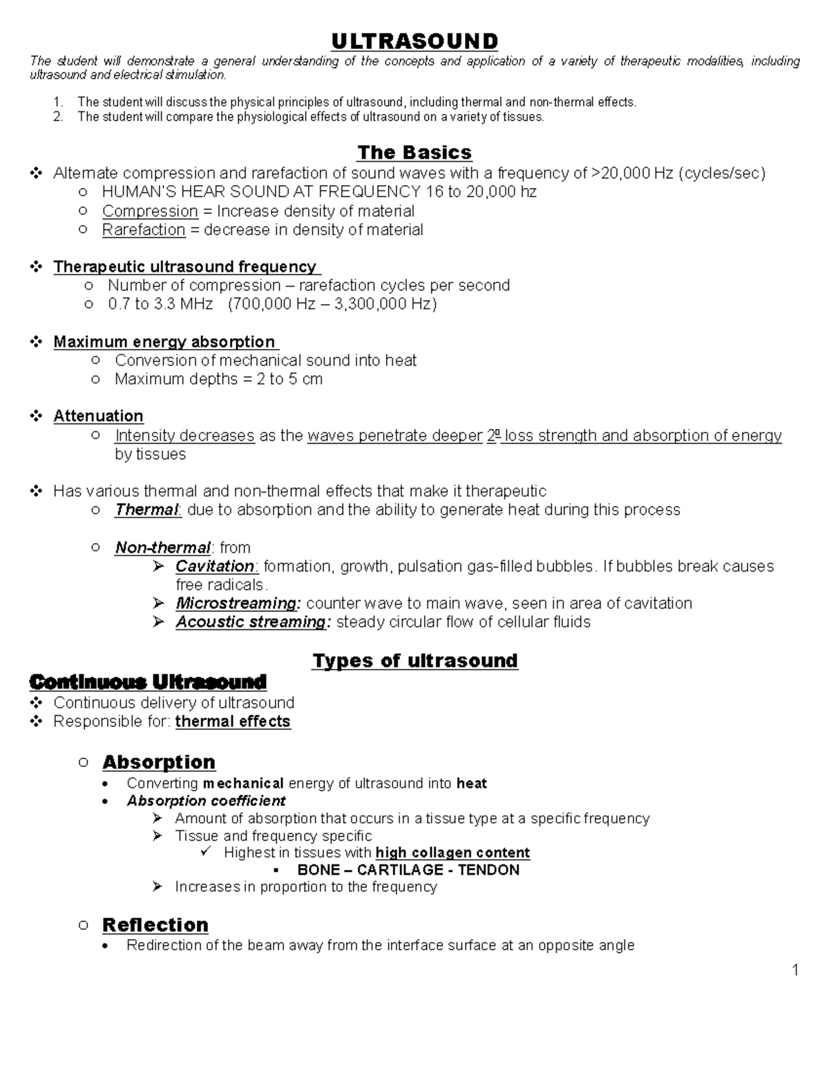 Therapeutic Ultrasound Principles and Applications (Course Code: ULTRASOUND) - Studocu