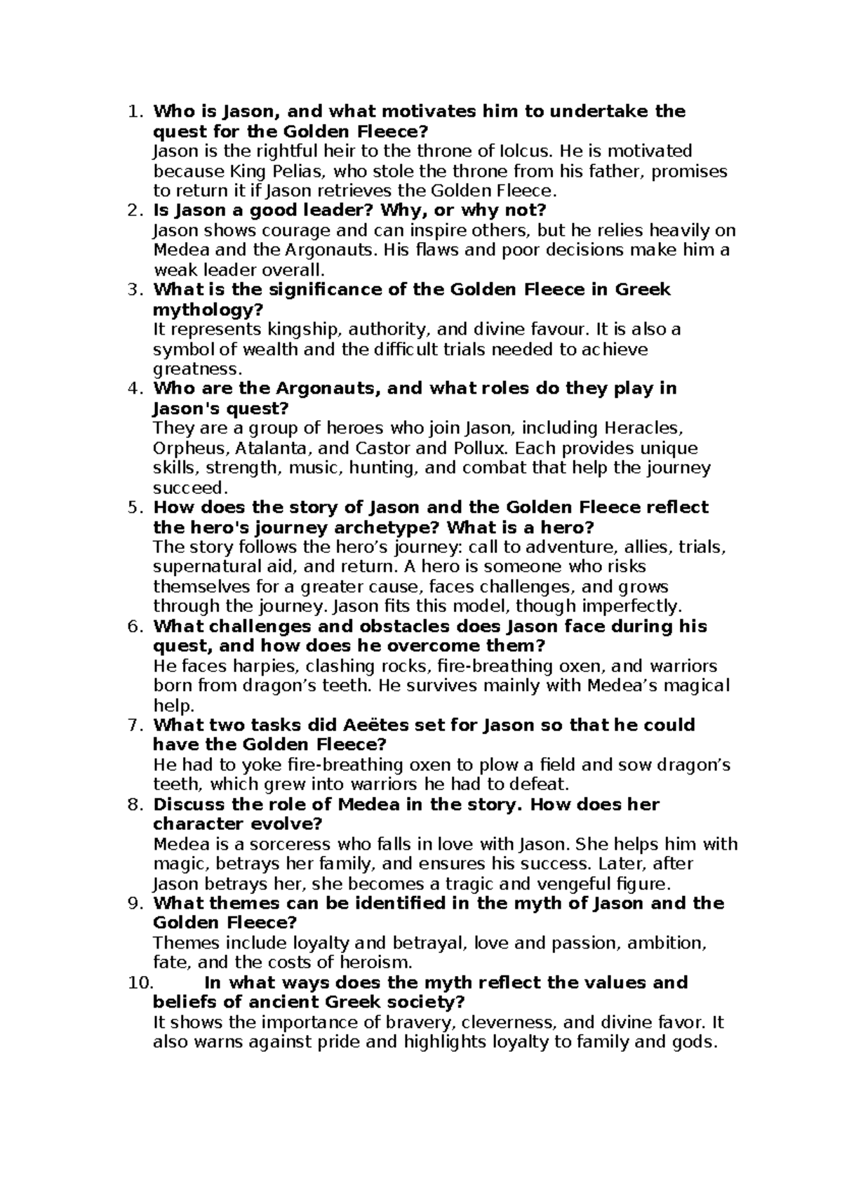 ENG 201: Jason and the Golden Fleece - Character Analysis and Themes ...