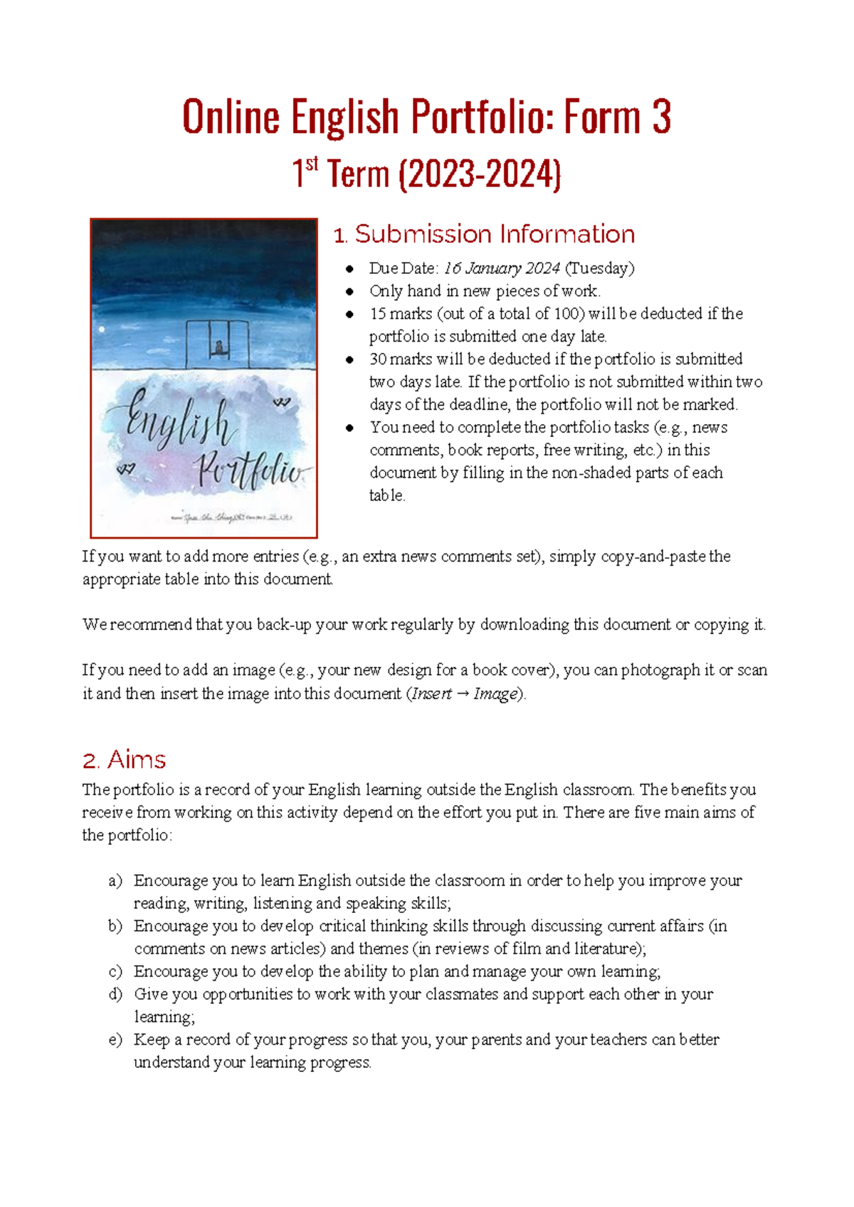 English Portfolio: Form 3 Submission Guidelines and Assessment (2023 ...