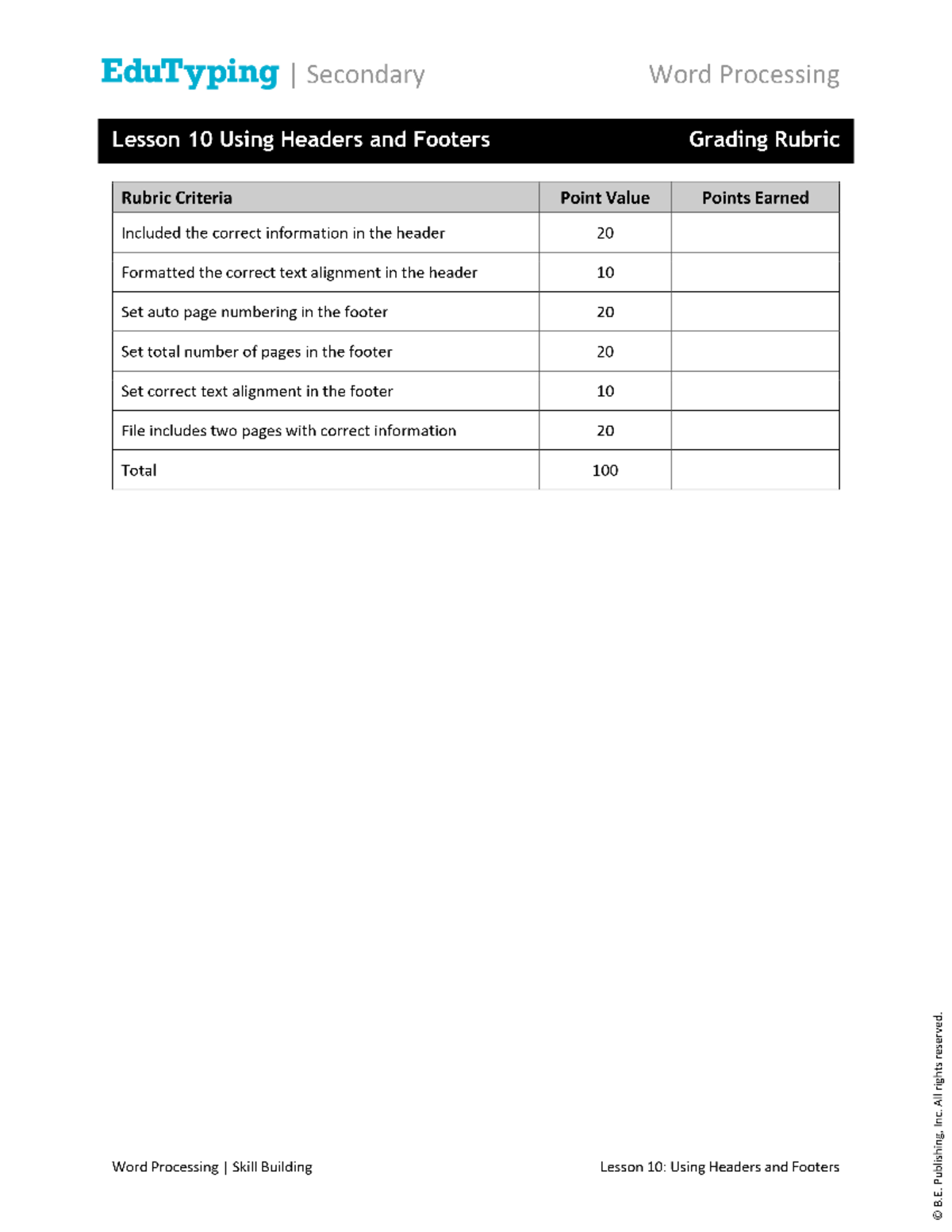 Lesson 10 Rubric - sdd - EduTyping Secondary Word Processing Lesson 10 ...