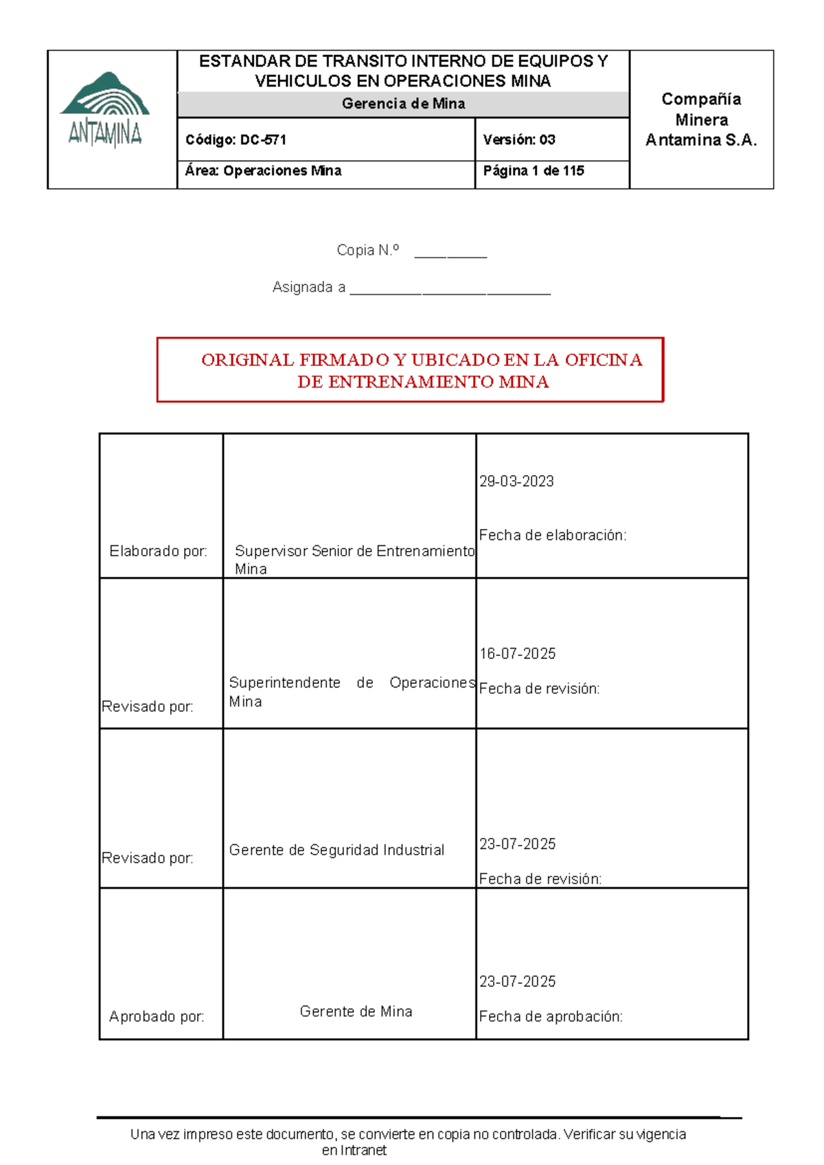 DC-571 Estandar de Tránsito Interno de Equipos y Vehículos 2025 - Studocu