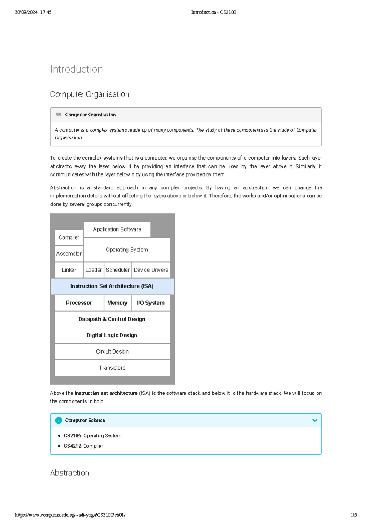 CS2100: Intro to Computer Organisation - Key Concepts and Abstractions - Studocu