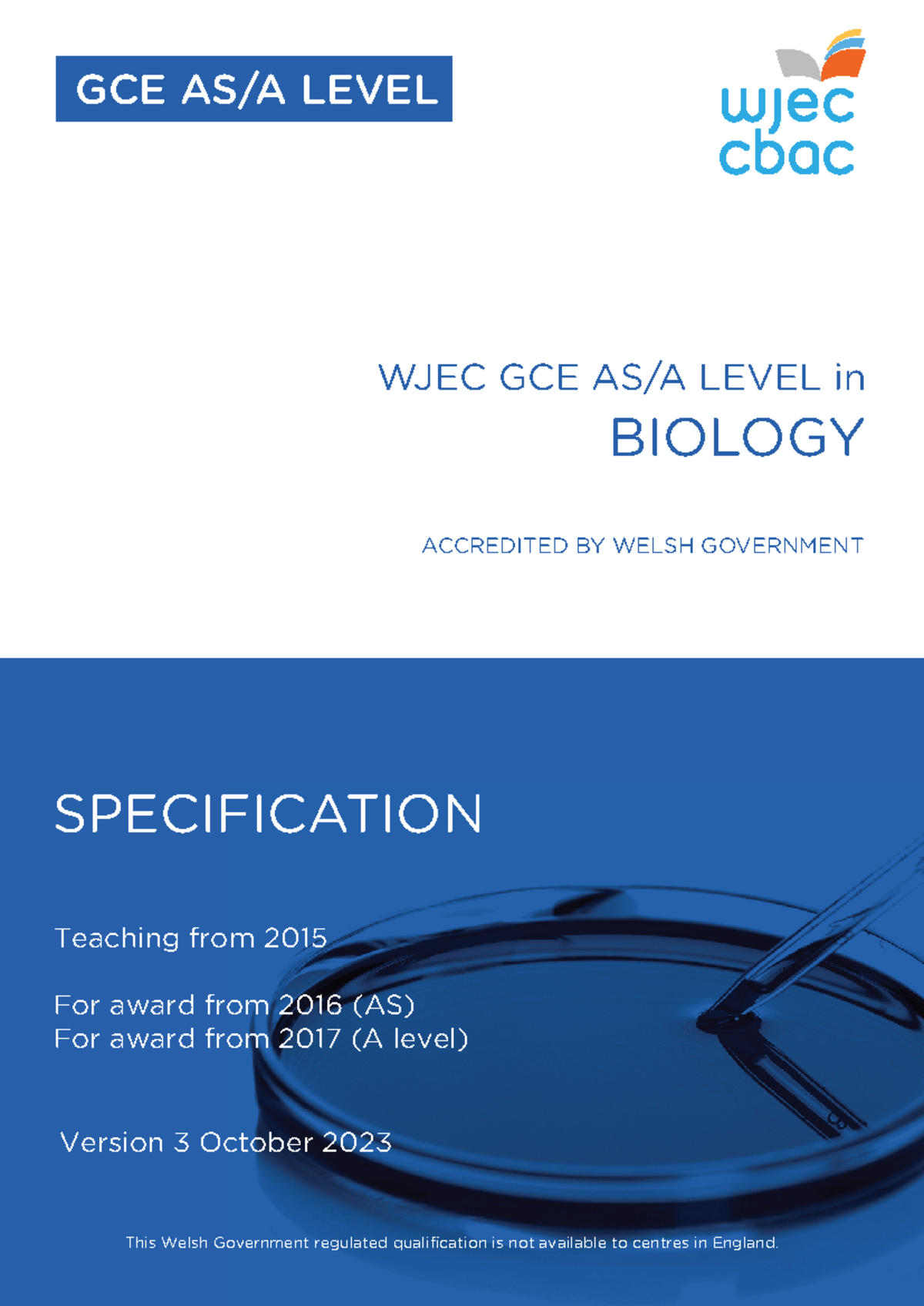 WJEC GCE AS & A Level Biology Specification Overview (2015-2023) - Studocu