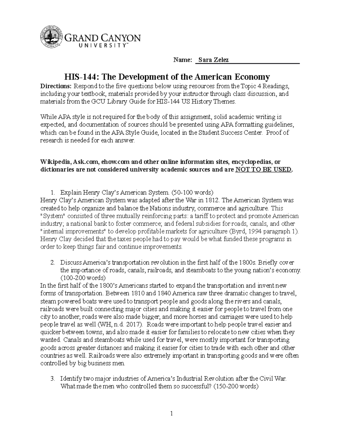 HIS-144-RS-Worksheet: Development of the American Economy Insights ...