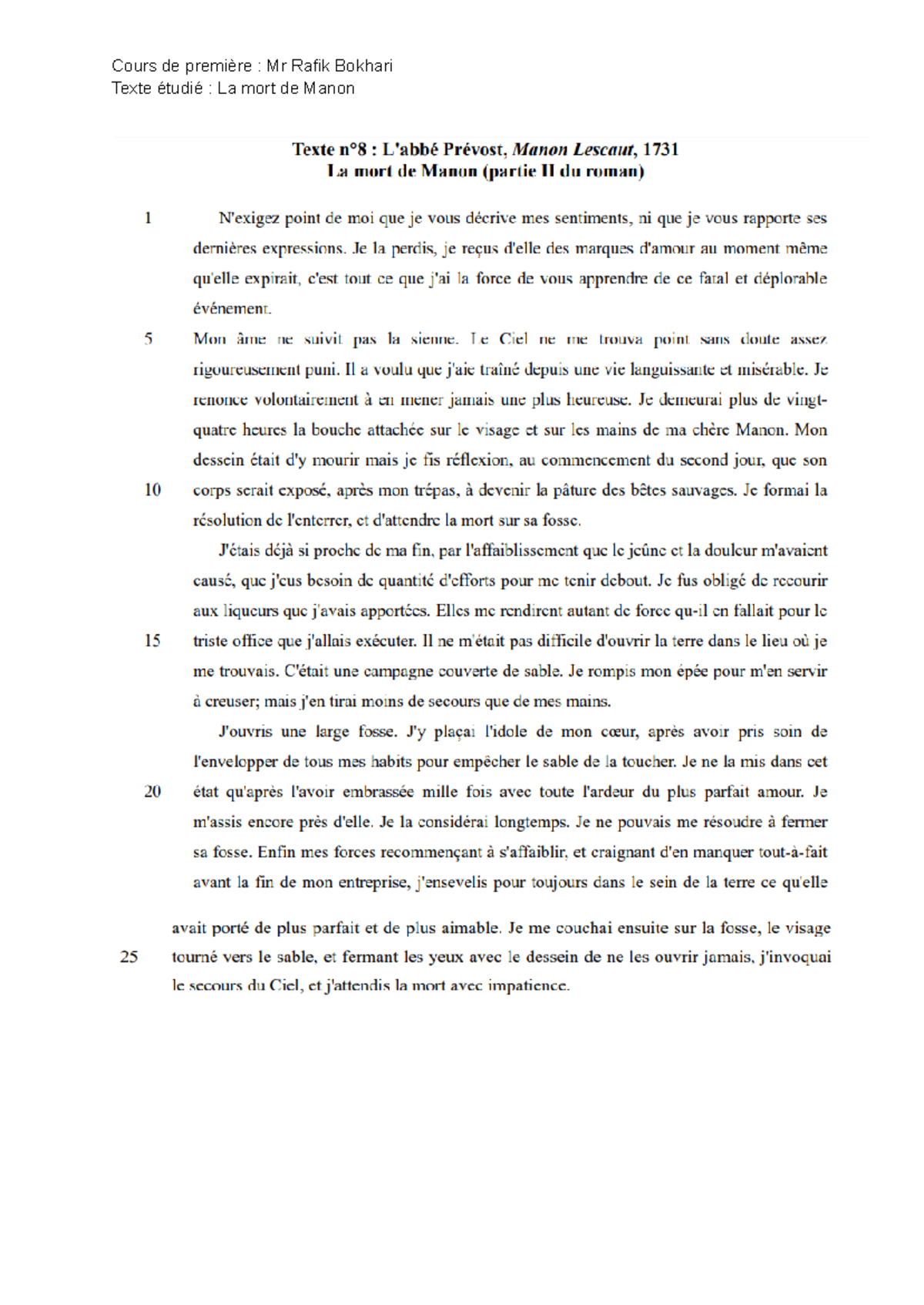 Analyse linéaire de "La mort de Manon" - Étude de la mélancolie et du ...