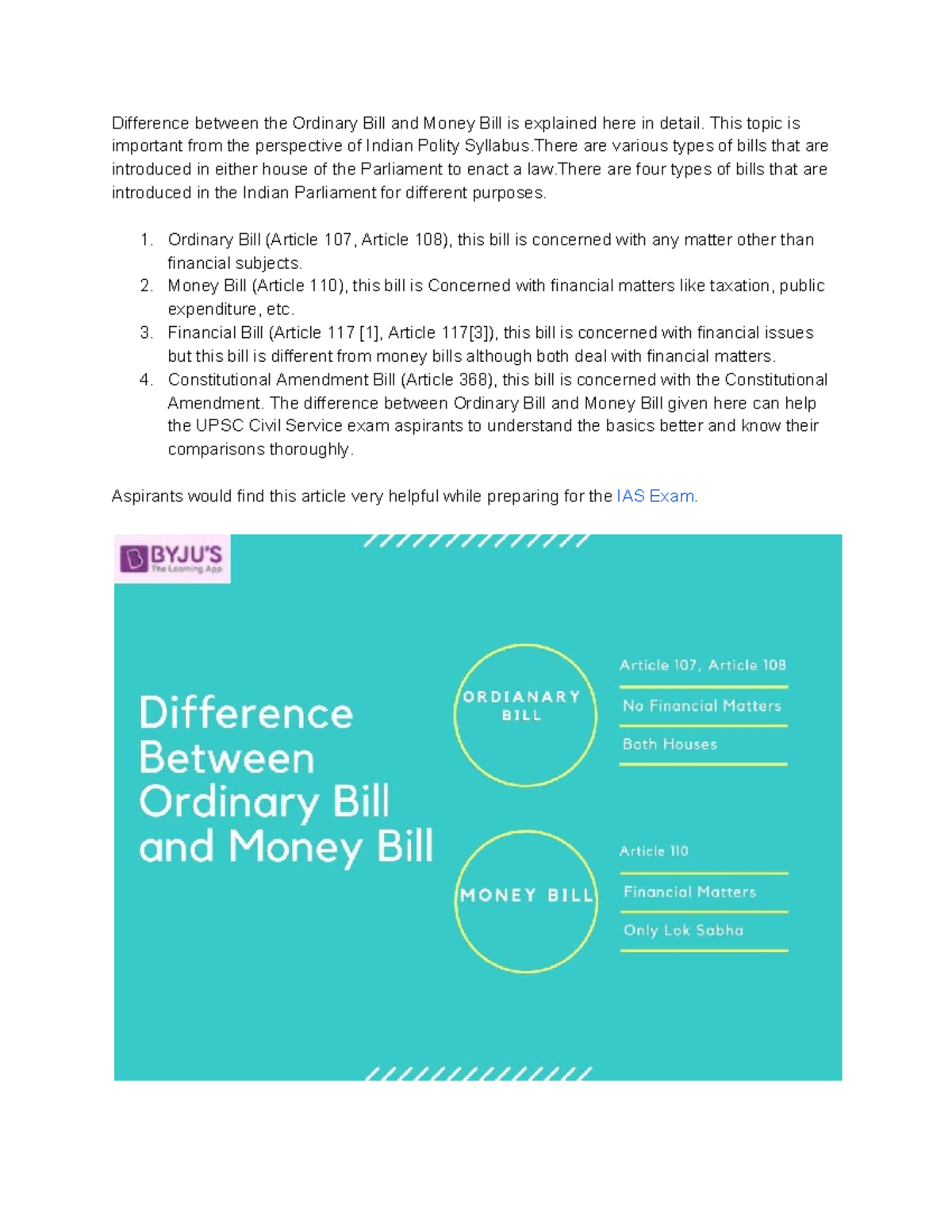 Difference between Ordinary Bill and Money Bill - This topic is ...