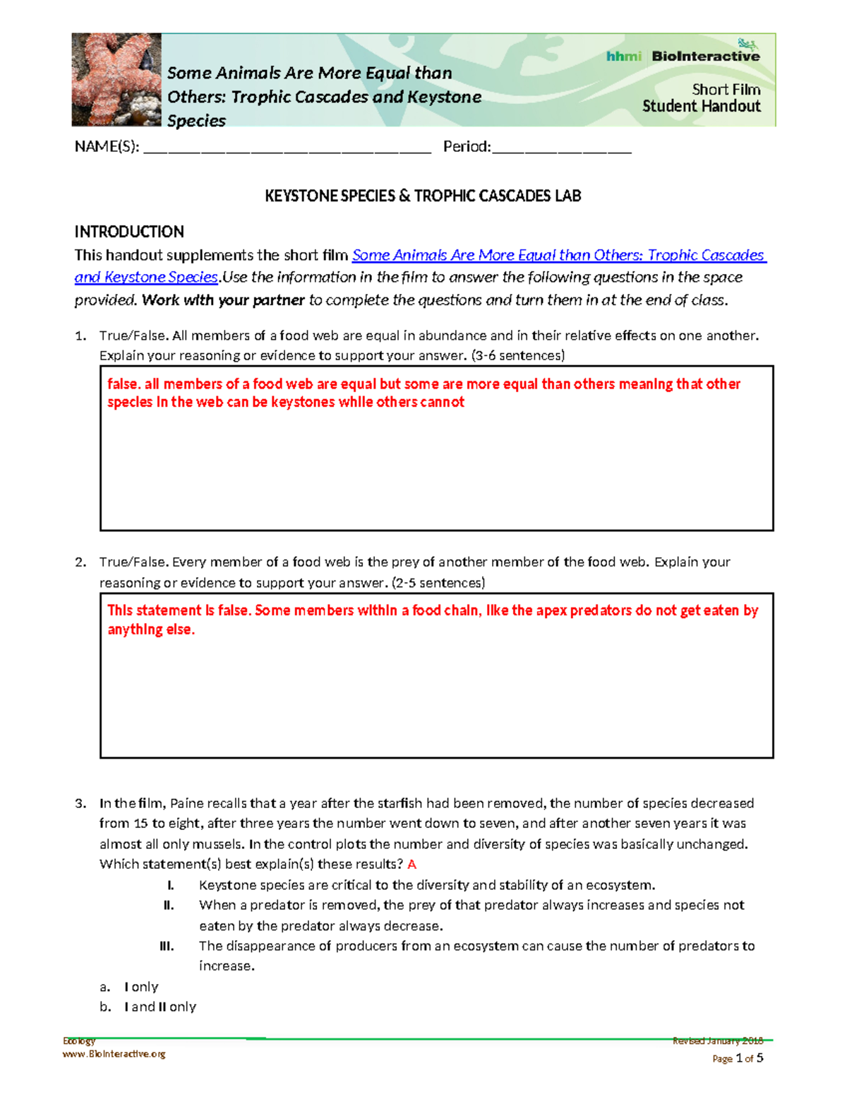 Keystone Species & Trophic Cascades Lab Notes (Ecology) - Studocu