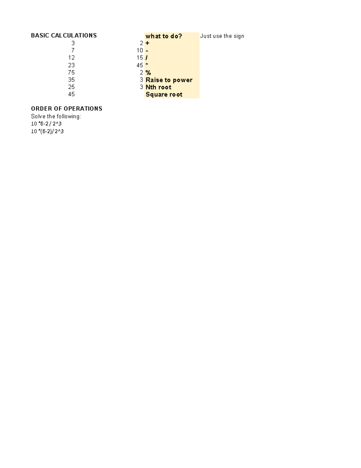 BASIC CALCULATIONS 963: ORDER OF OPERATIONS & SPECIMEN DATA - Studocu
