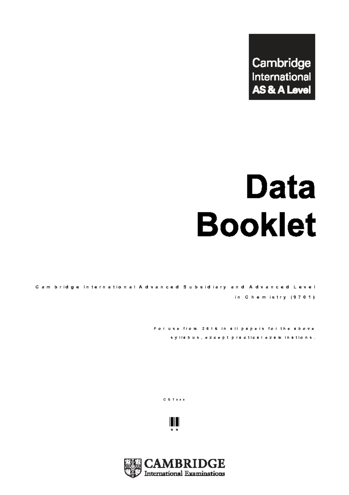 Cambridge AS & A Level Chemistry (9701) Data Booklet - Studocu