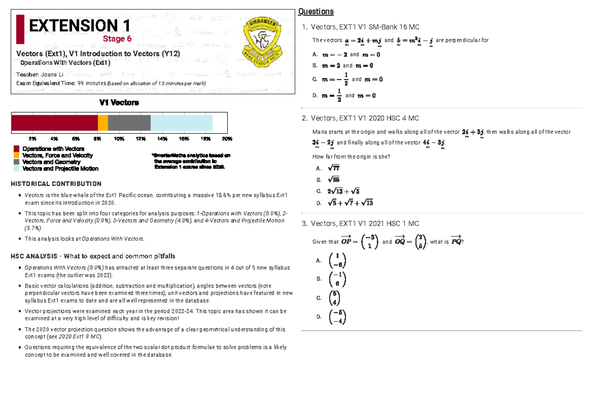 Smarter maths Operations with Vectors - Vectors (Ext1), V1 Introduction ...