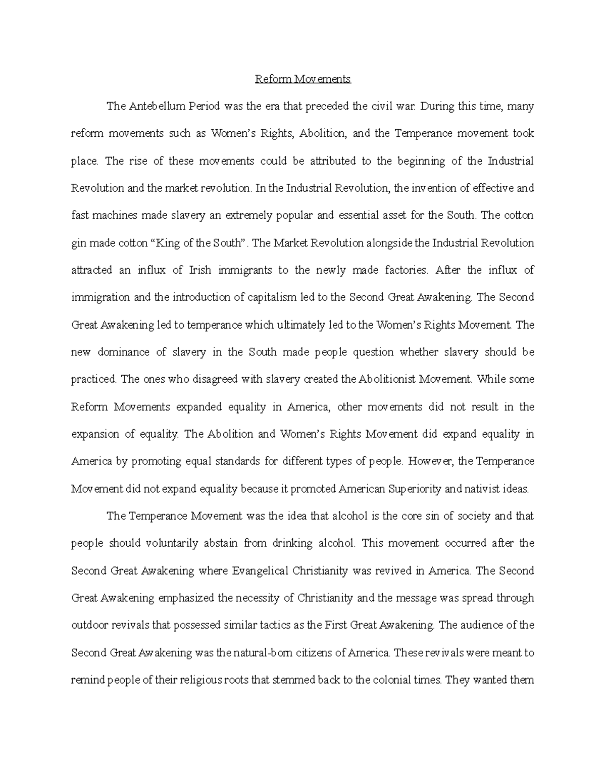 AP History Reform Movements DBQ Analysis: Impact on Equality - Studocu