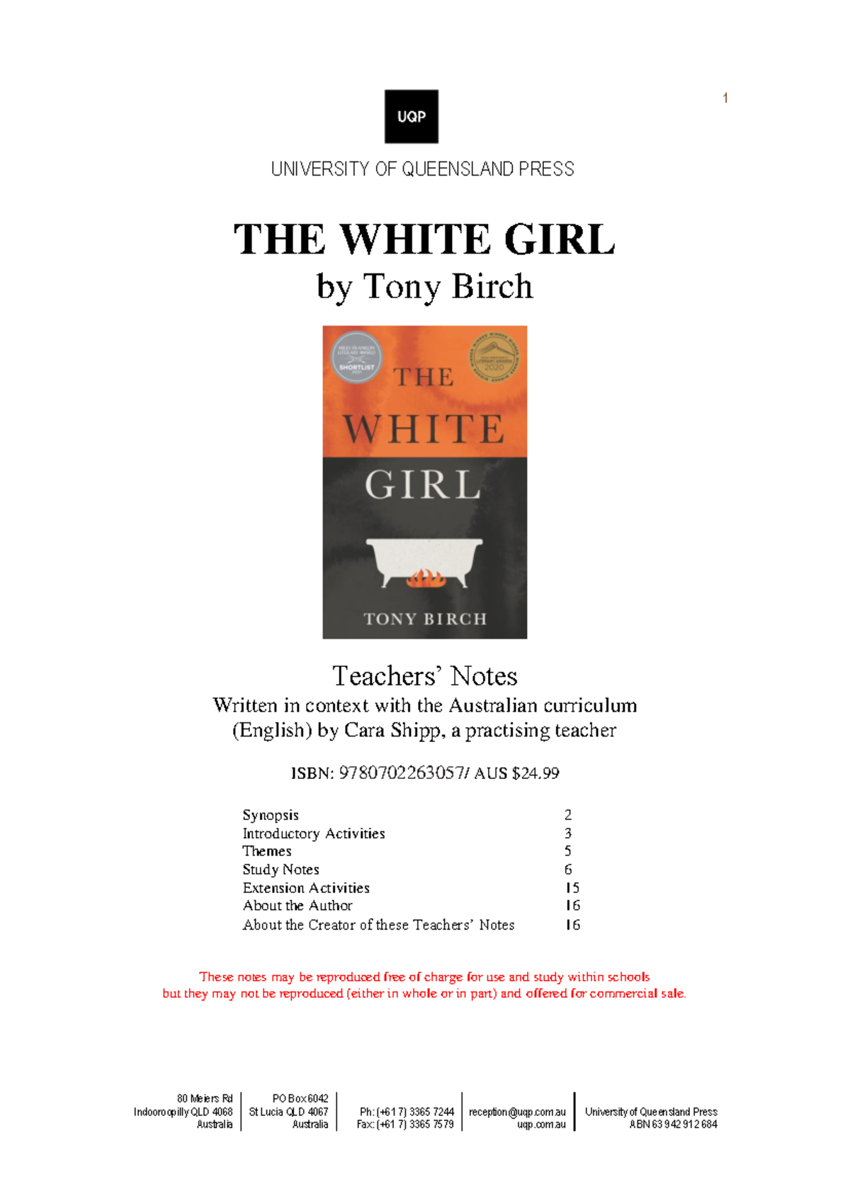 Final Exam Study Notes for THE WHITE GIRL (ENG) - UQP - Studocu