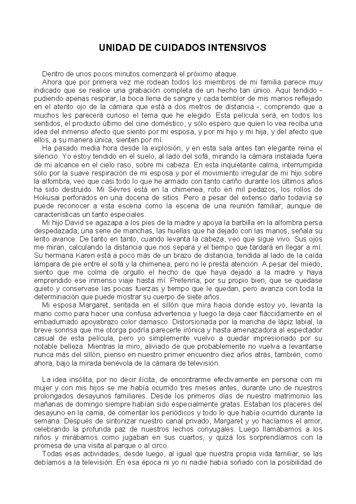 Unidad de Cuidados Intensivos: Reflexiones sobre la Intimidad Familiar ...