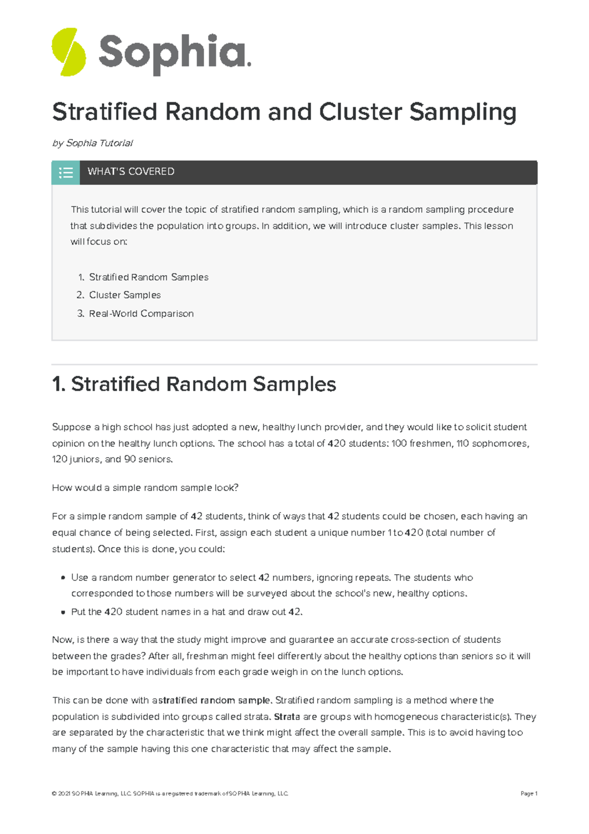 Stratified Random and Cluster Sampling Tutorial (Course Code: 7) - Studocu