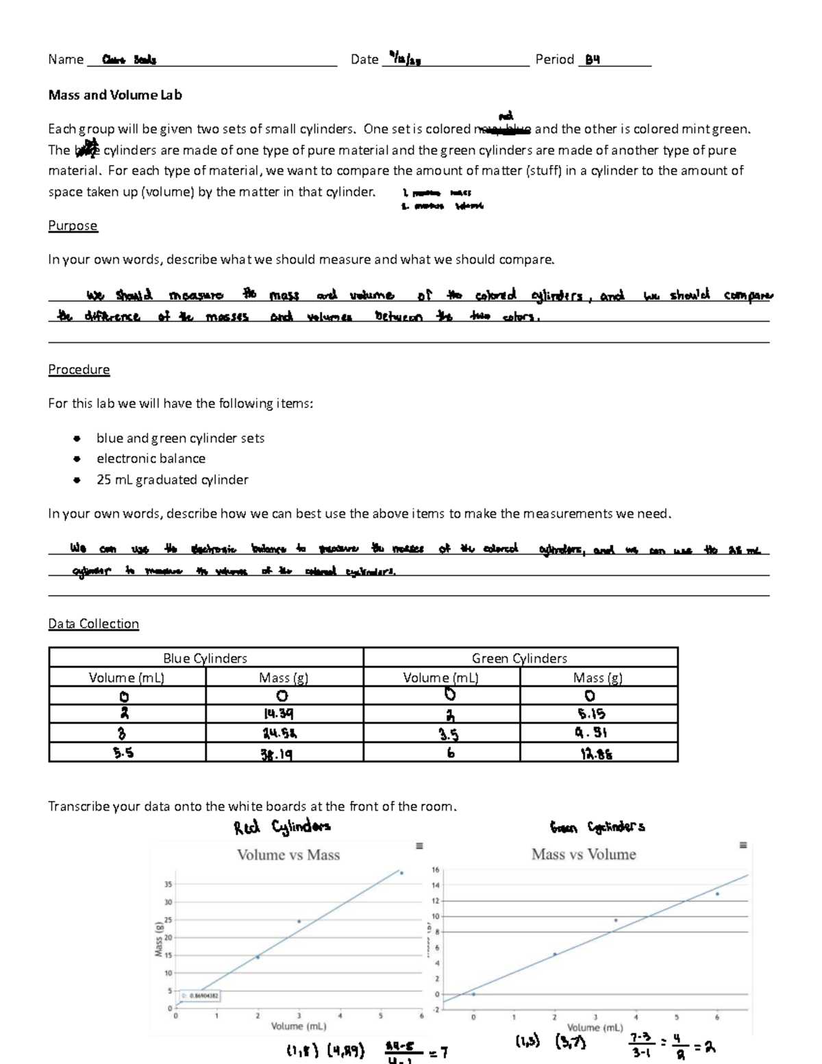 91225 Mass and Volume Lab: Comparing Cylinder Properties - Studocu