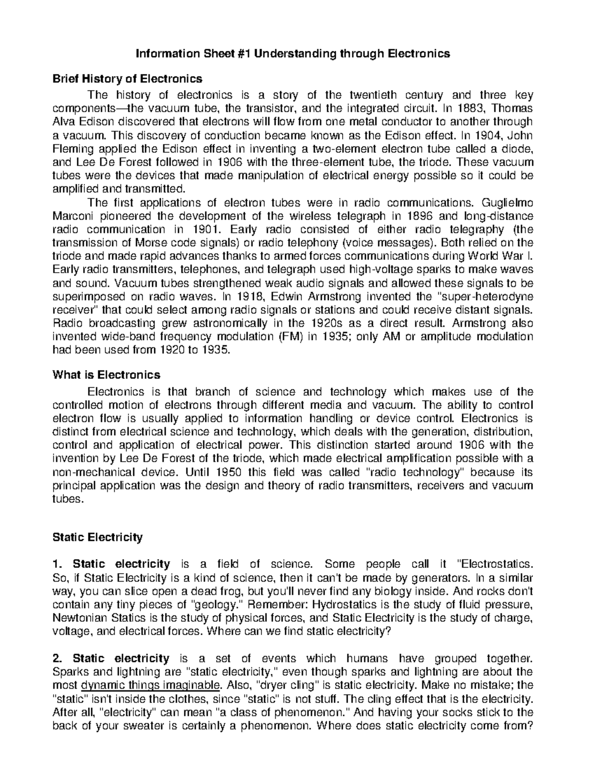 Applying Electronics - Module 1 - Information Sheet #1 Understanding ...