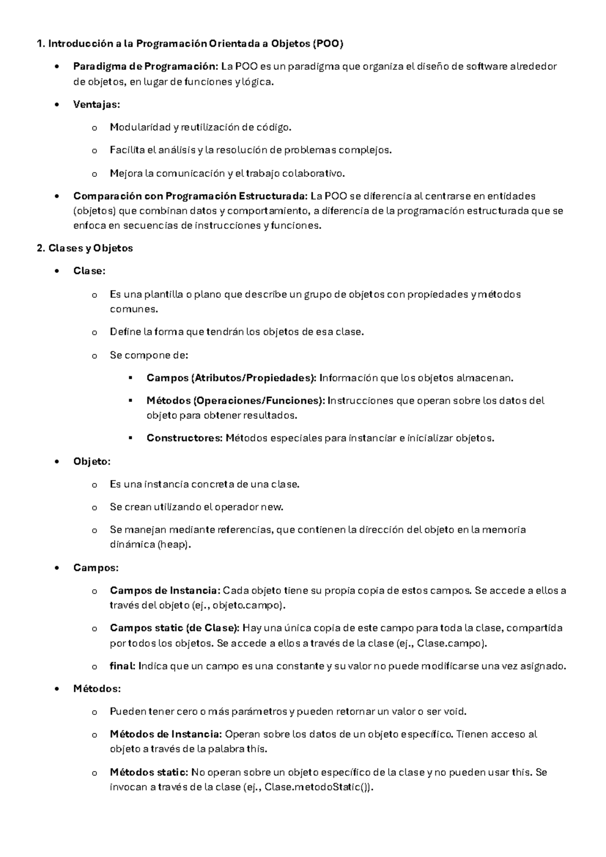 Resumen de la Programación Orientada a Objetos (POO) en Java - Studocu