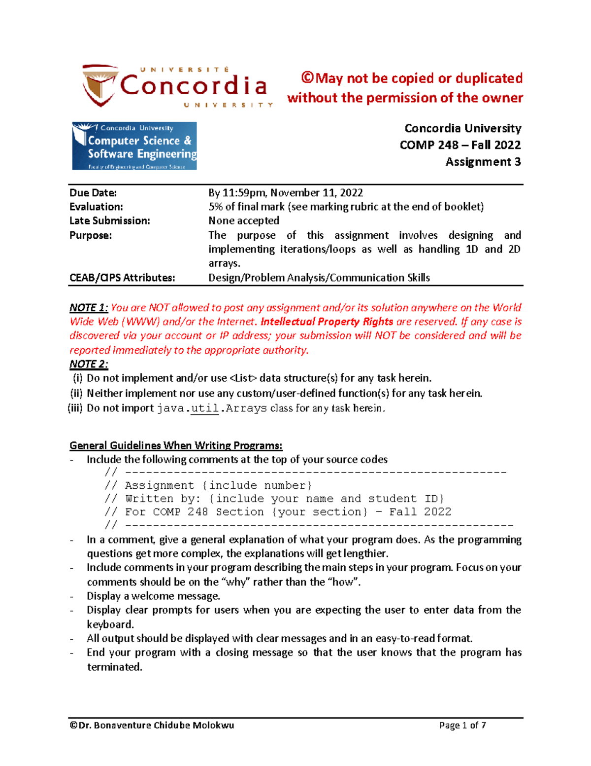 COMP 248 Fall 2022 Assignment 3: Java Programming Tasks - Studocu