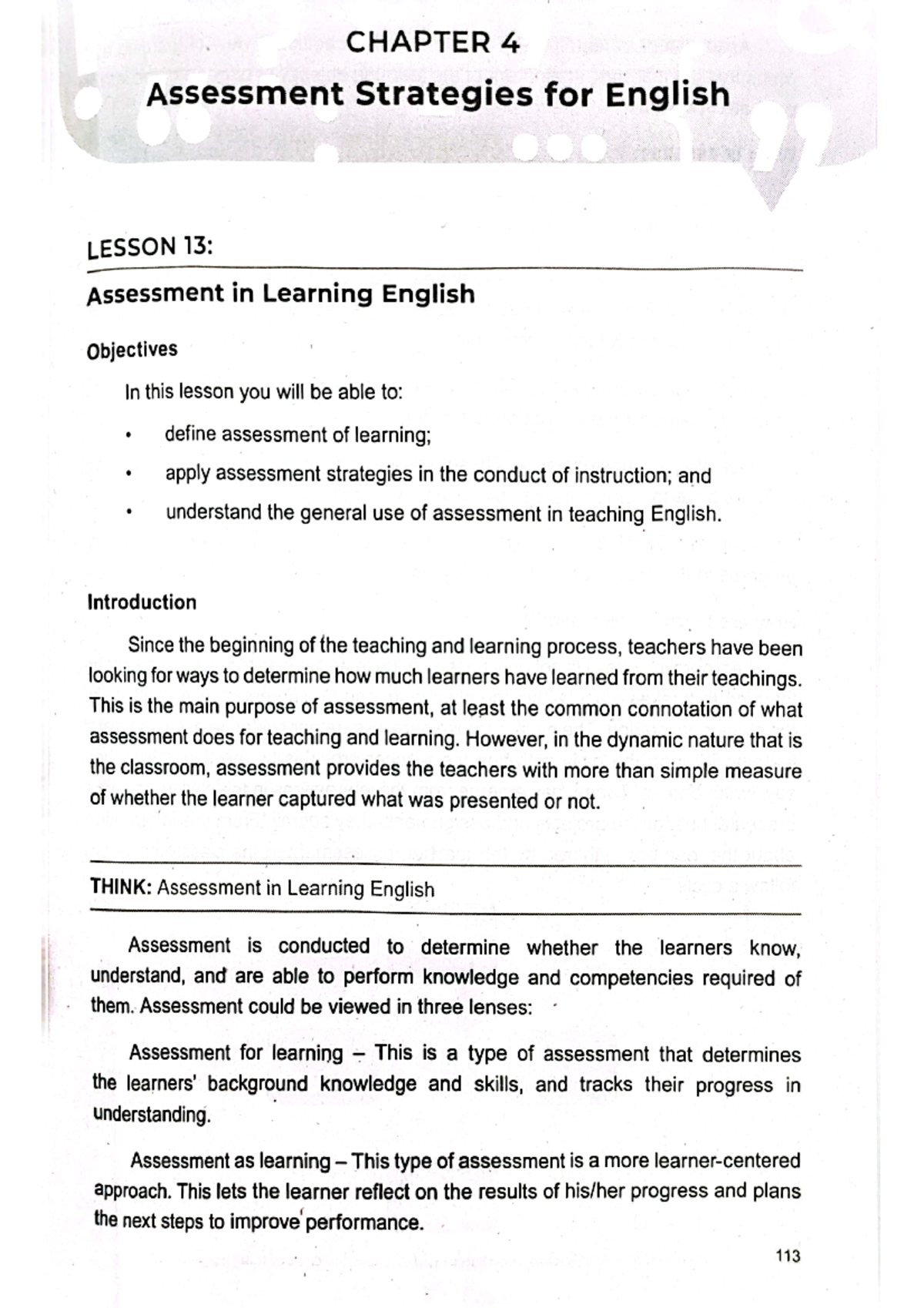 Edeng 1 Lesson 13: Strategies for English Assessment Techniques - Studocu