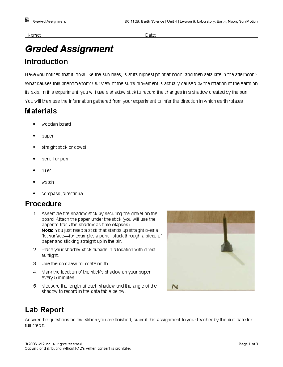 Lab Report SCI112B: Earth, Moon, Sun Motion Experiment T3 - Studocu