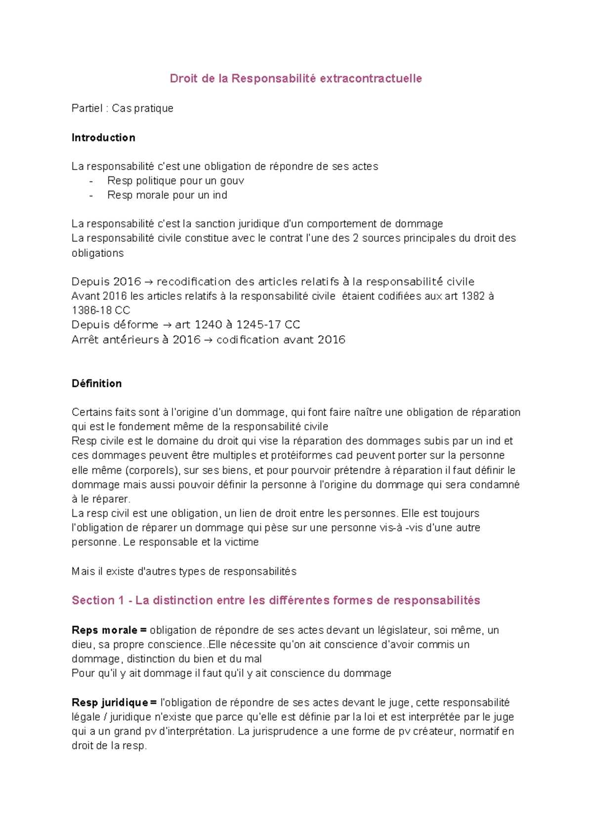 Droit de la Responsabilité Extracontractuelle : Cas Pratique et ...