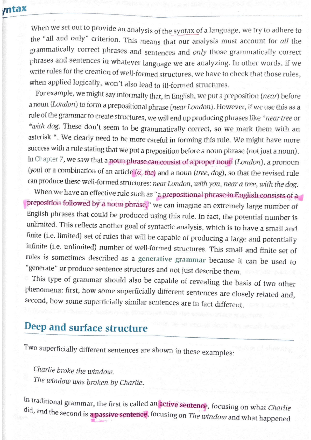Principles of syntax - none - yntax When we set out to provide an analysis of the syntax of a ...